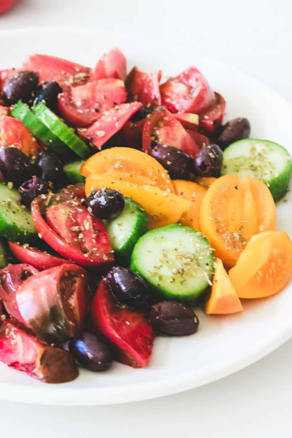 Heirloom Tomato Greek-ish Salad (without cheese) - Agile Test Kitchen