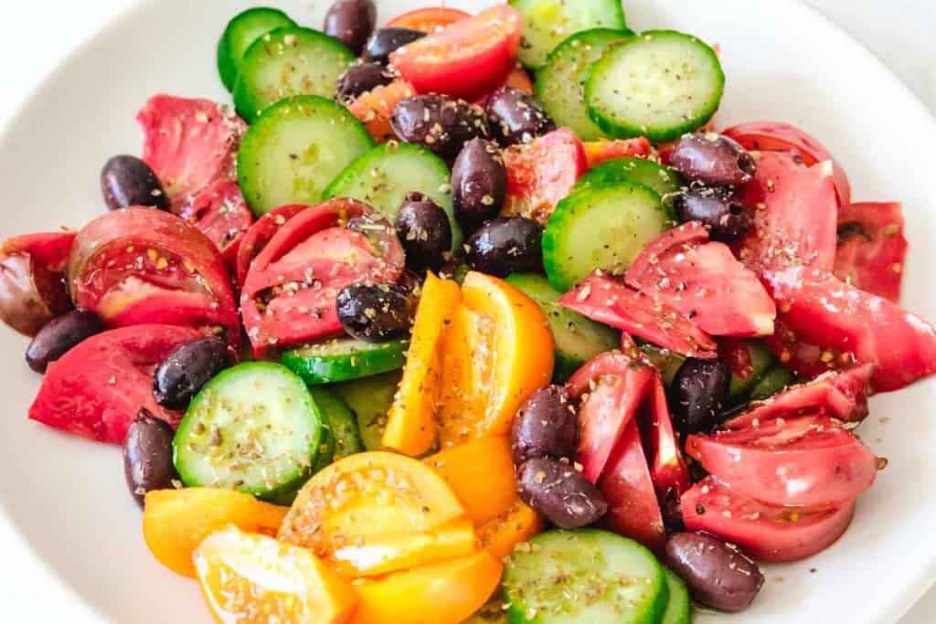 Heirloom Tomato Greek-ish Salad (without cheese) - Agile Test Kitchen